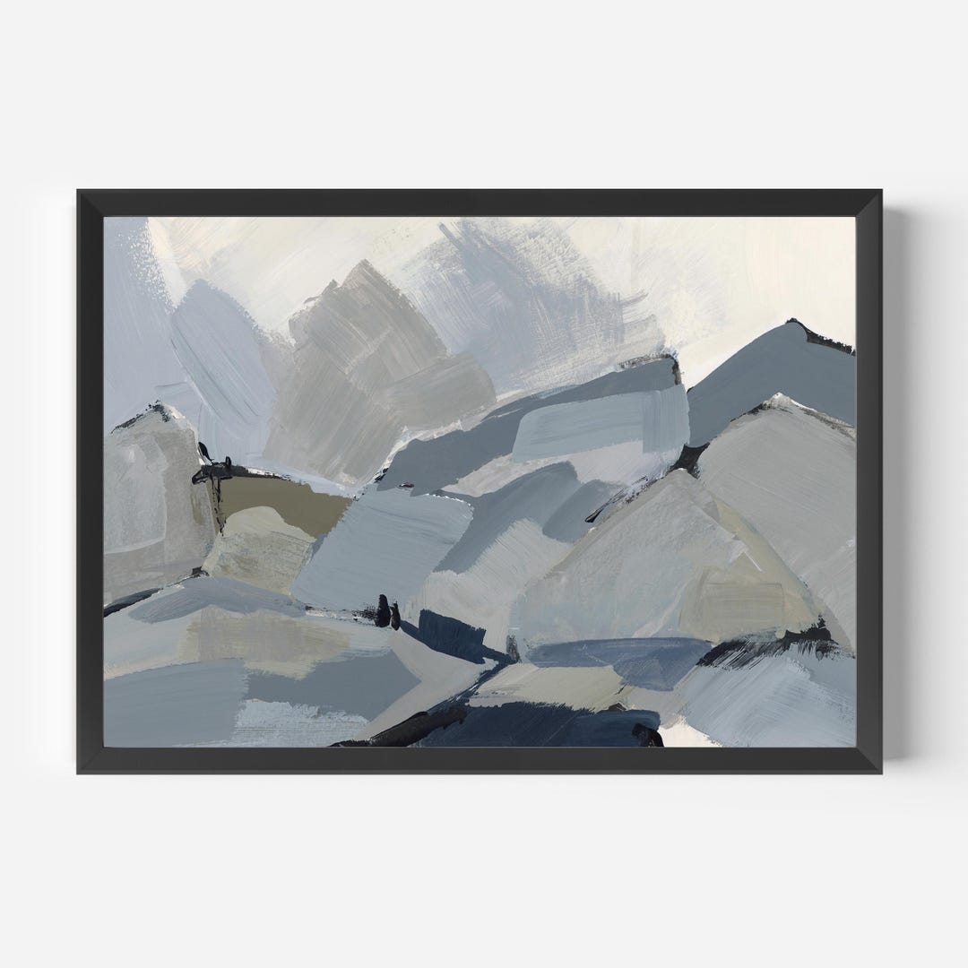 Mountain Landscape Painting | Neutral Gray Mountainscape for Lodge and ...
