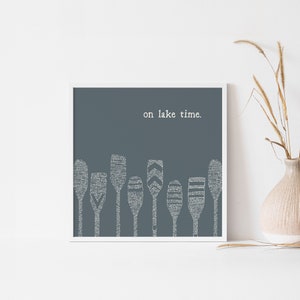 On Lake Time Print | Paddle Decor Lake House Gift Artwork in Blue and ...