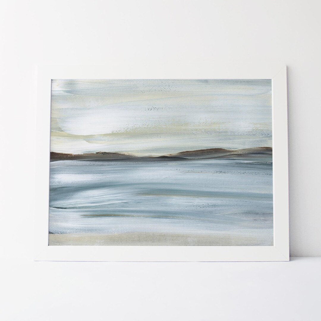 Abstract Lake Art Modern Neutral Wall Decor Lakehouse Artwork Beige ...