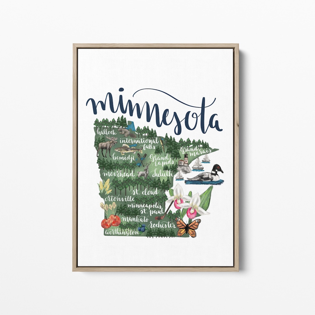 Minnesota State Map | Landmark Illustrated Minneapolis St Paul Art for ...