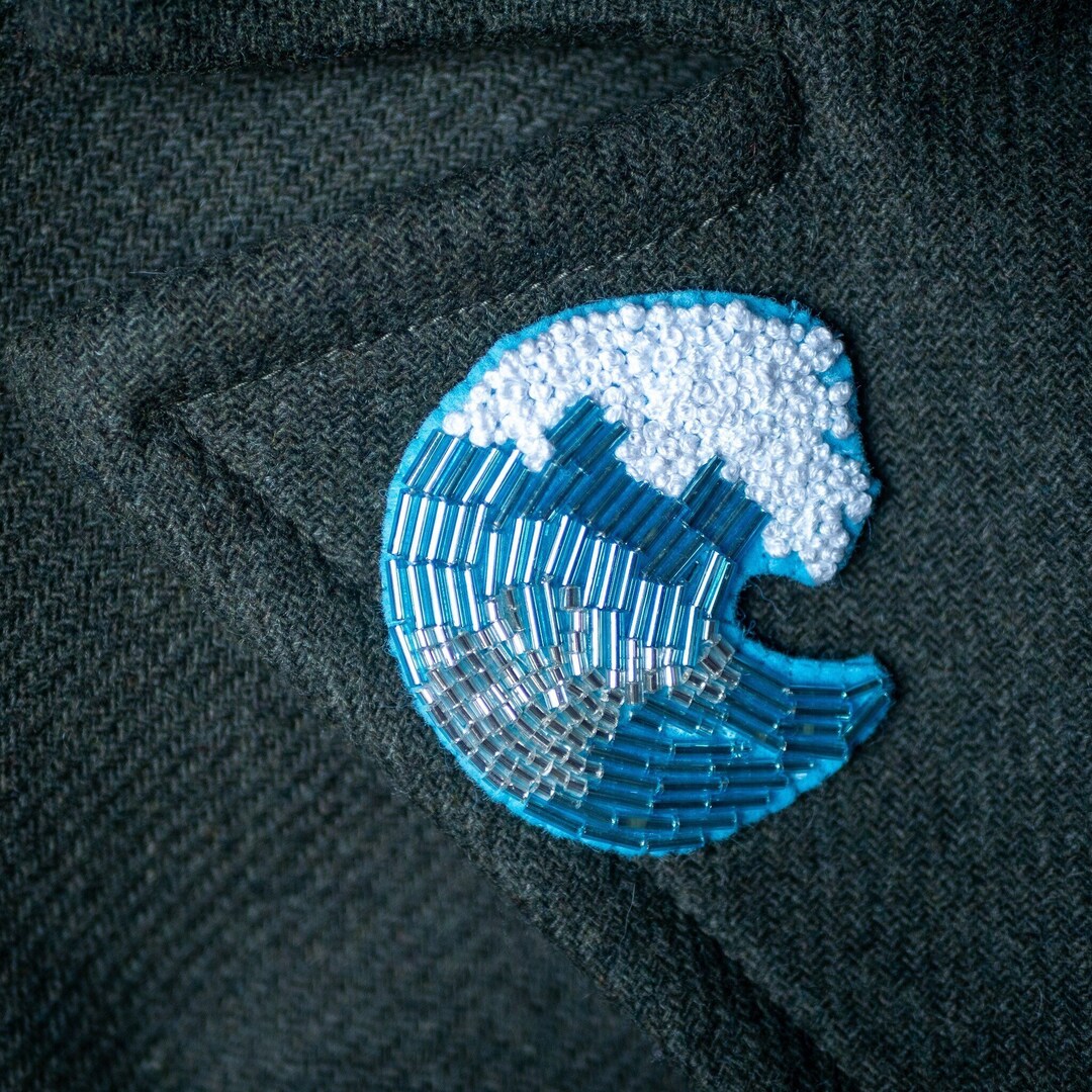 Hand-embroidered Magnetic Brooch - Wave - Etsy