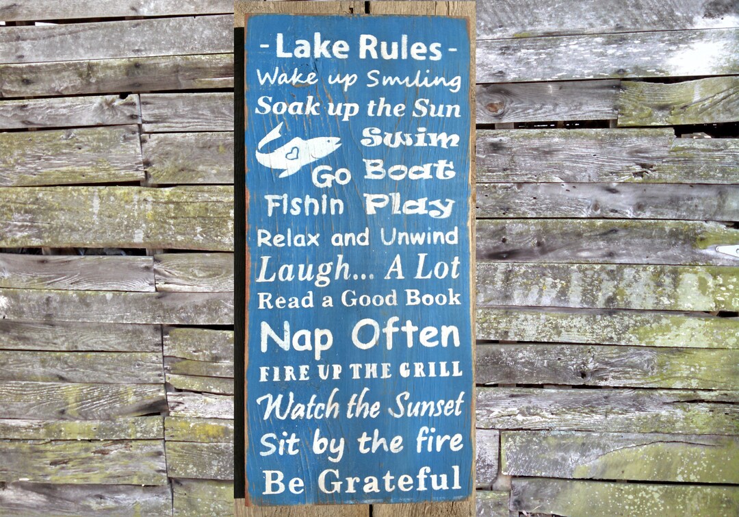Lake Rules Wooden Sign, Lake Rules Distressed Sign, Lake Rules Rustic ...