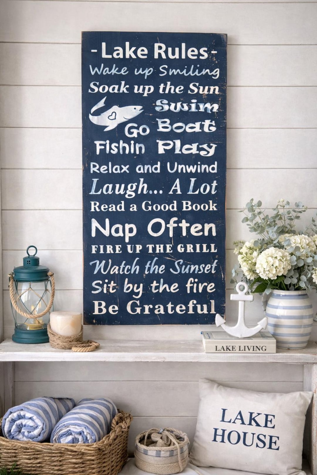 Lake Rules Wooden Sign, Lake Rules Distressed Sign, Lake Rules Rustic ...