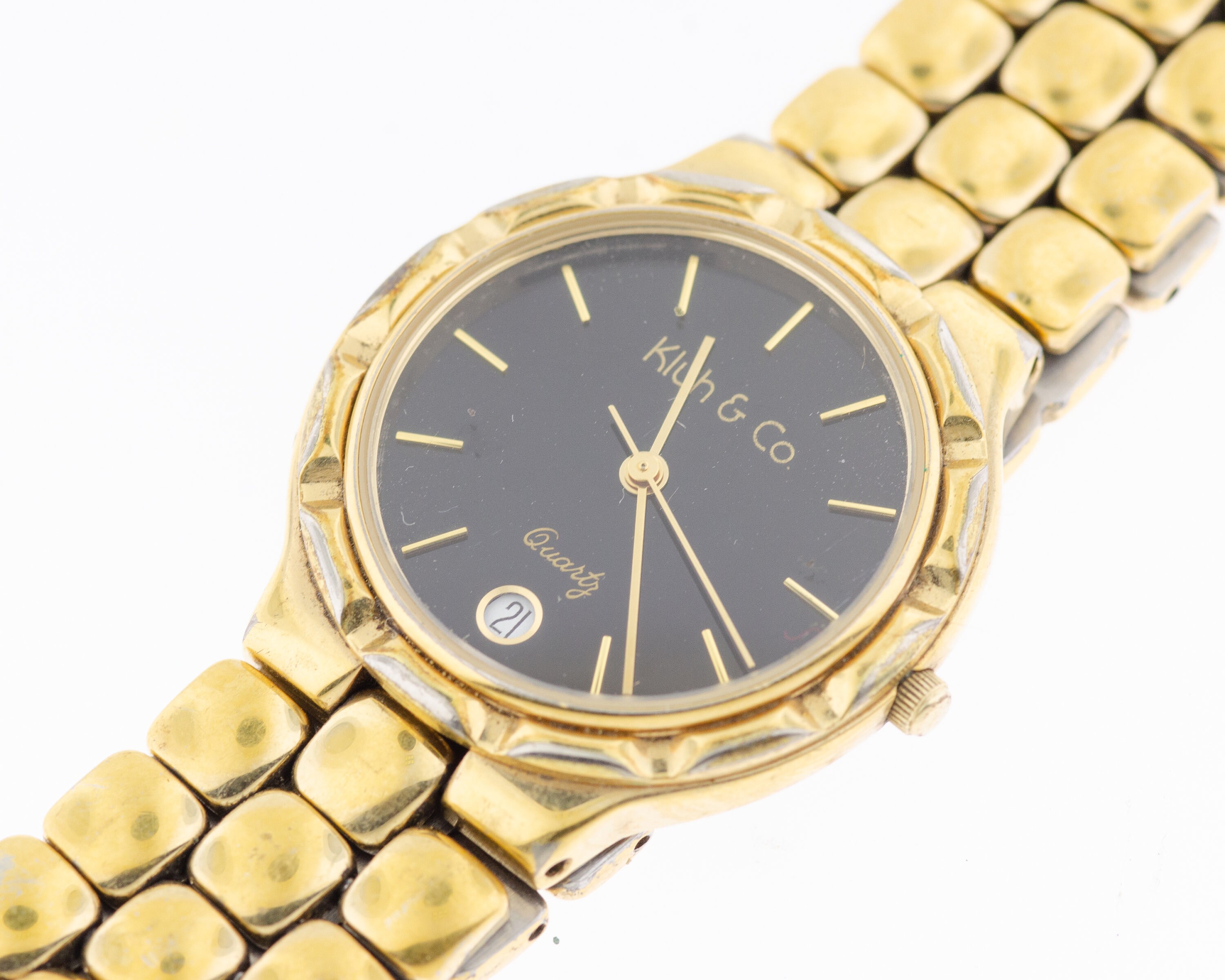 Vintage Kluh & Co. Gold Tone Black Dial Quartz Watch - Etsy