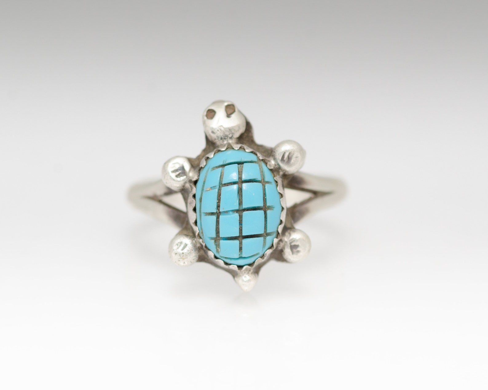 Vintage Sterling Silver Turquoise Turtle Ring Size 7.5 | Etsy