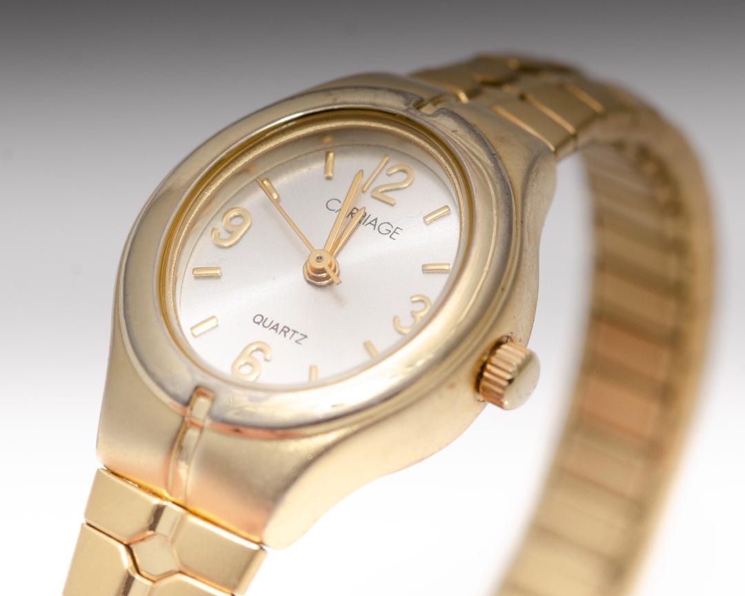 Carriage Gold Tone Silver Dial Flex Band Quartz Watch - Etsy