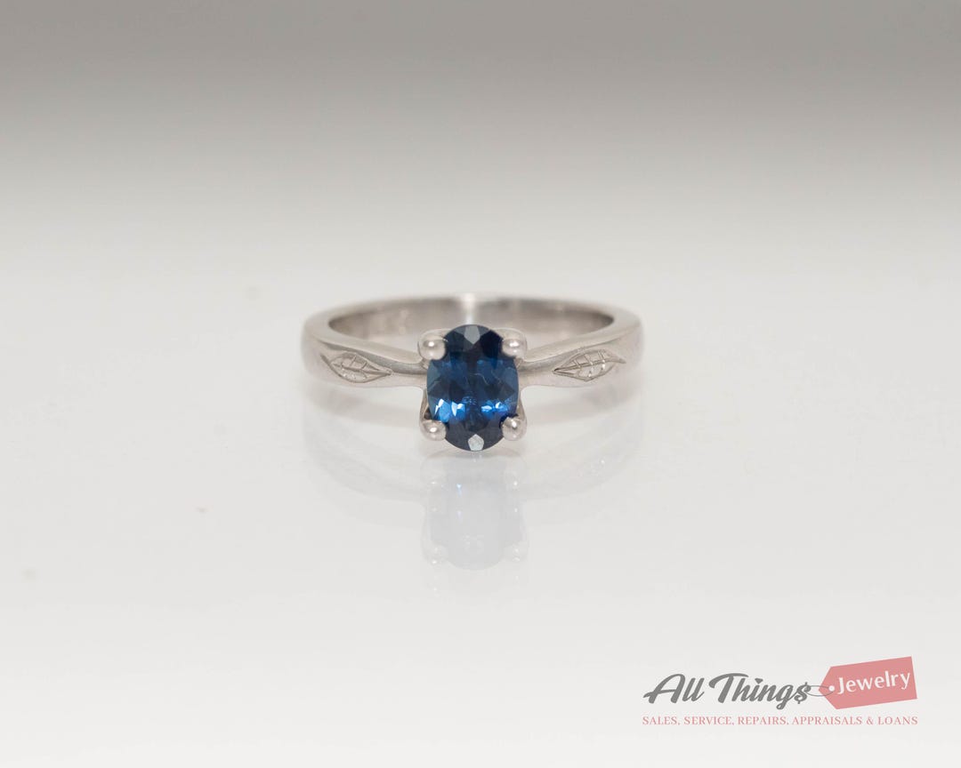 Vintage Leber Platinum Solitaire 1 Ctw Oval Cut Sapphire Ring - Size 5. ...