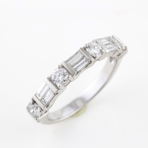 Thin Baguette and Round Diamond Wedding Band - Etsy