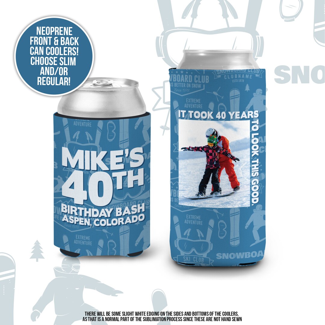 Ski/snowboard Birthday Photo Slim or Regular Can Coolies | Personalized ...