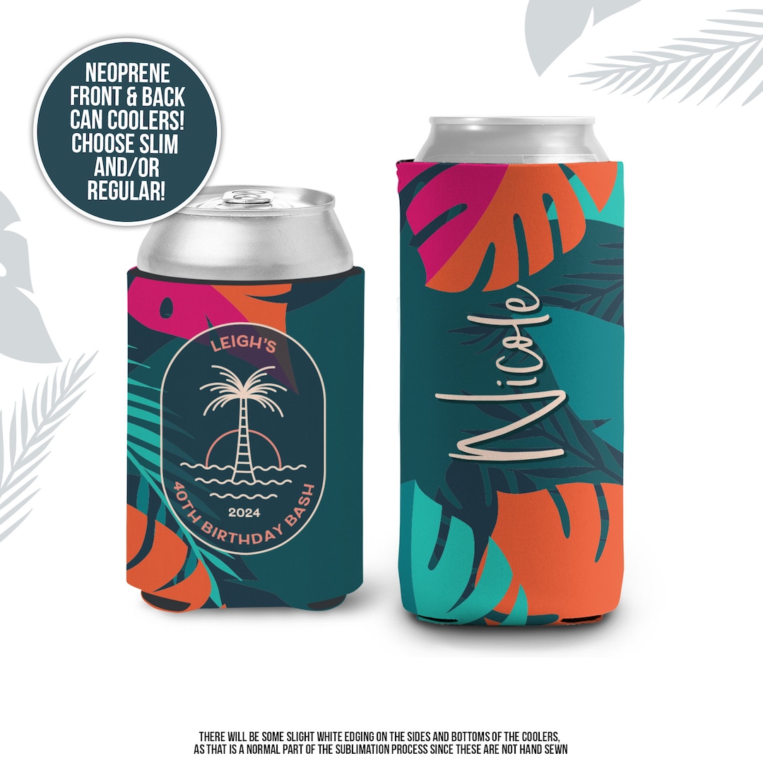 40th Birthday Bash Can Coolies | Tropical Palm Beach Party Can Coolers ...