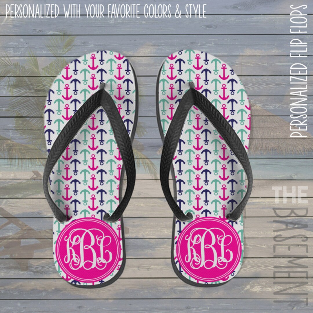Personalized Flip Flops Anchor Monogram Flip Flops AMPFF - Etsy