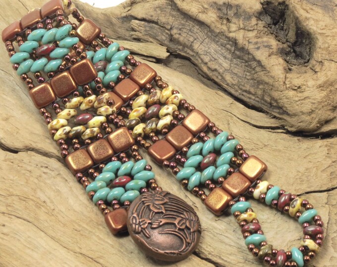 SUPER DUO TILE Bracelet-tile Flower Bracelet-turquoise - Etsy