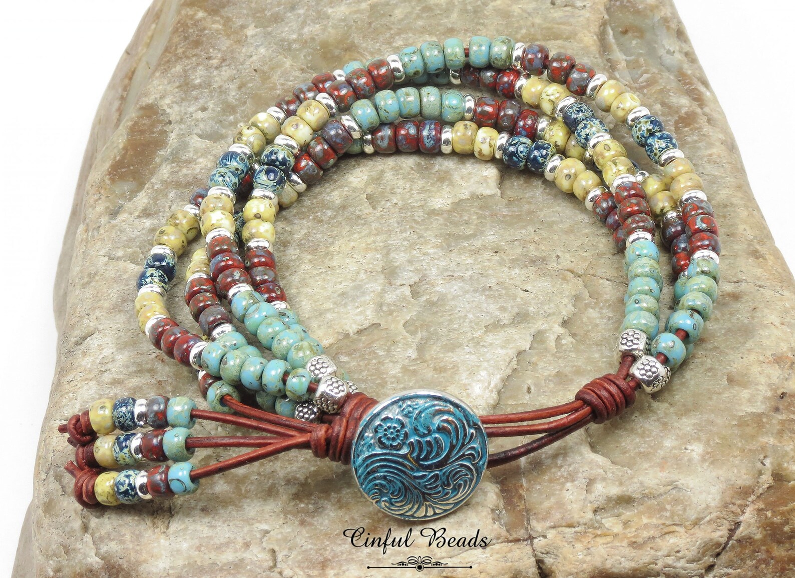 Seed Bead Leather Bracelet Boho Leather Beaded Bracelet - Etsy