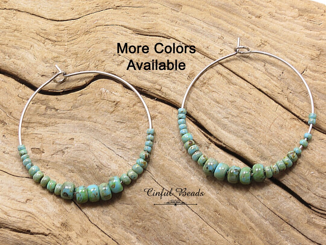 Seed Bead Hoop Earrings - Stainless Steel Hoop Earrings - Picasso Seed ...
