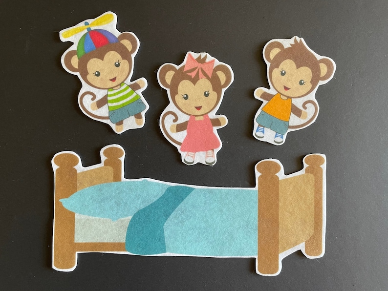 5 Little Monkeys Felt Board Story 3 // Monkeys // Bed // | Etsy