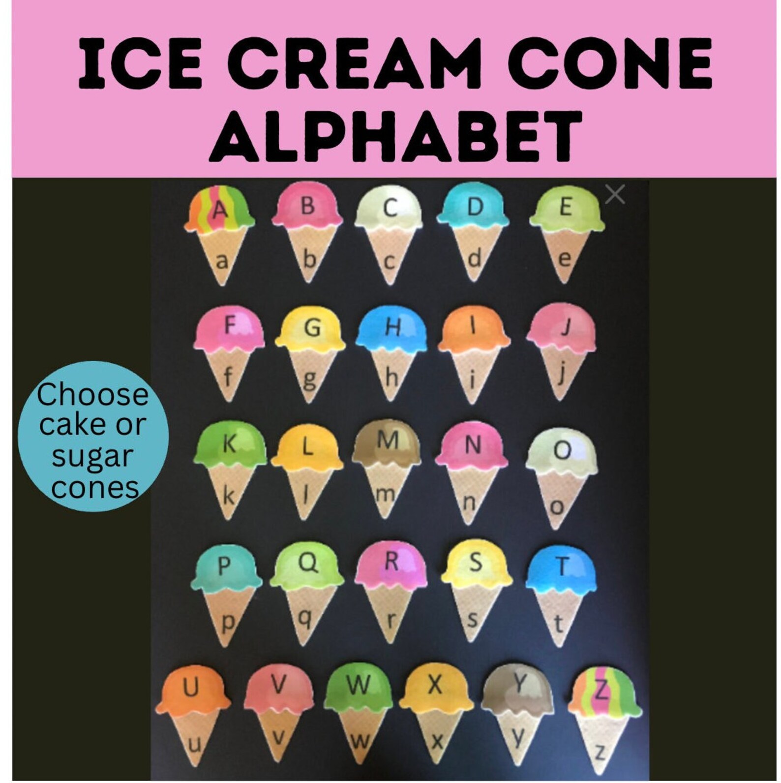 Alphabet Upper and Lower Case Matching Ice Cream Cone Felt Set ...