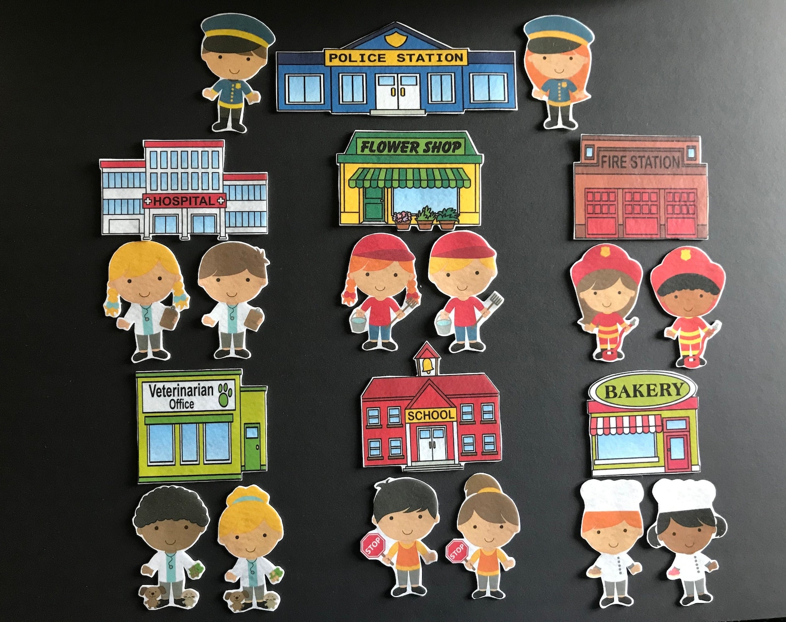 Community Helpers and Matching Work Place Buildings Felt // | Etsy