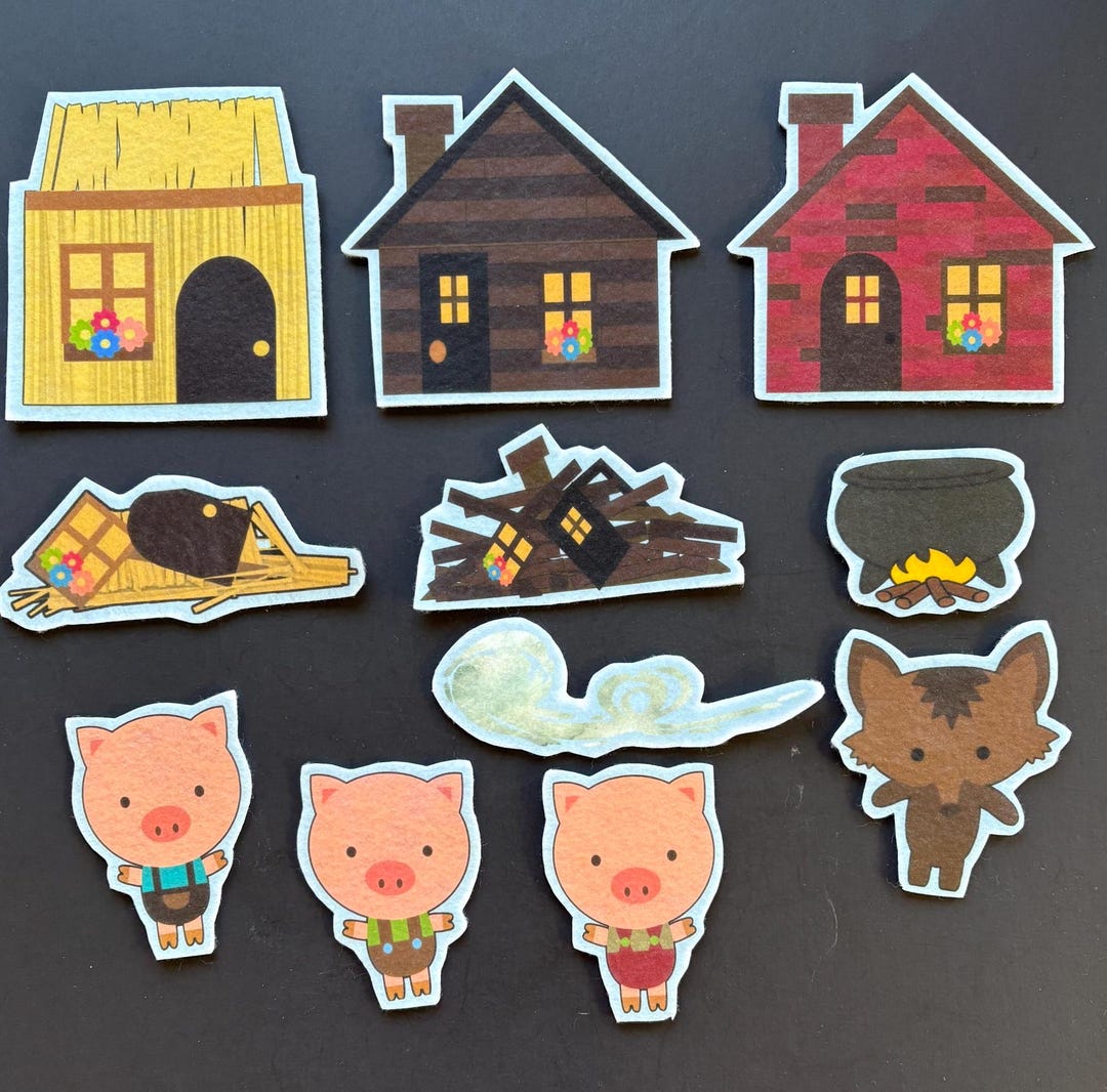 Three Little Pigs Felt Board Pieces #1 // Flannel Board Pieces ...