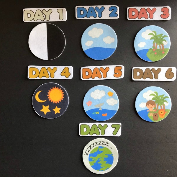 7 Days of Creation Flash Cards, Genesis, Bible Lesson for Kids ...
