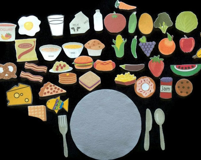 Let's Eat Pretend Food Felt Set// Food Plate // Flannel - Etsy