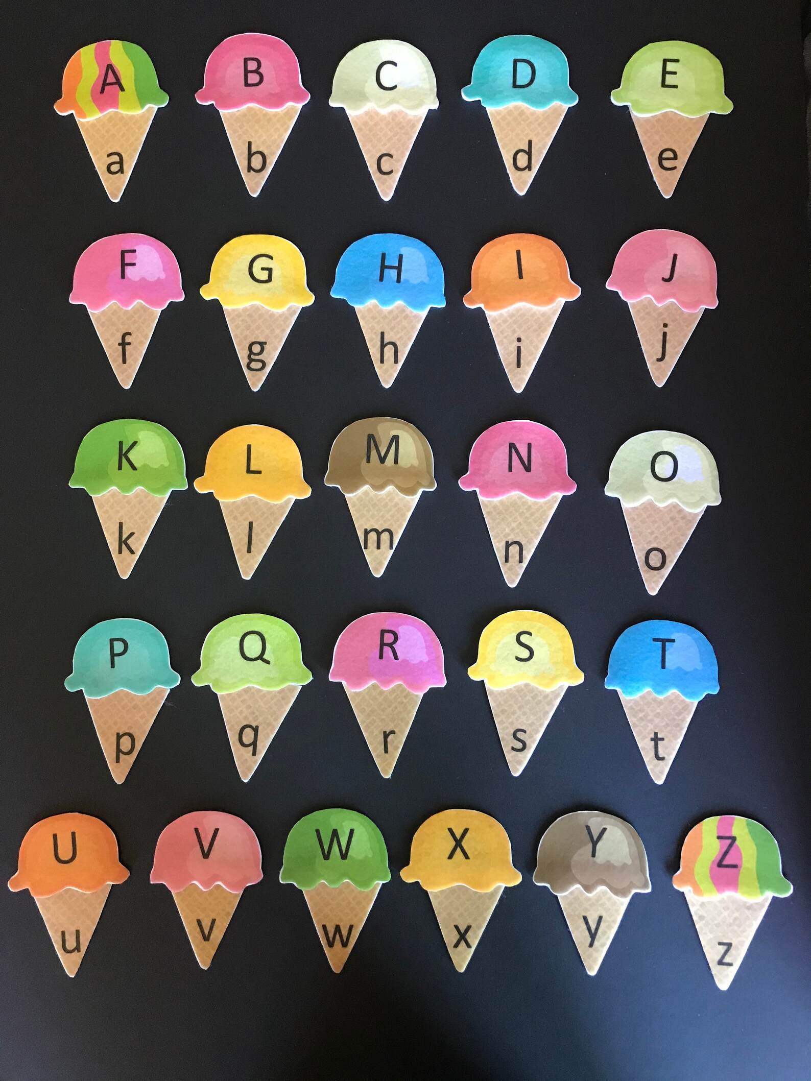 Alphabet Upper and Lower Case Matching Ice Cream Cone Felt Set ...