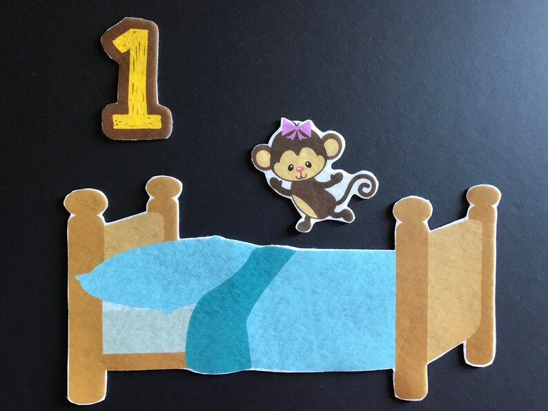 5 pequeños monos saltando en la cama Historia de la tabla de - Etsy España