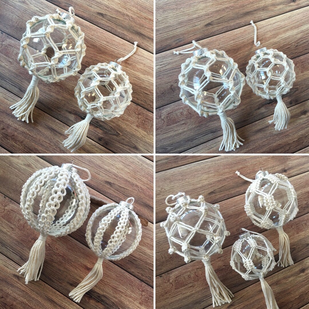 Macrame Christmas Tree Ornaments. Glass Ball Ornaments. Macrame ...
