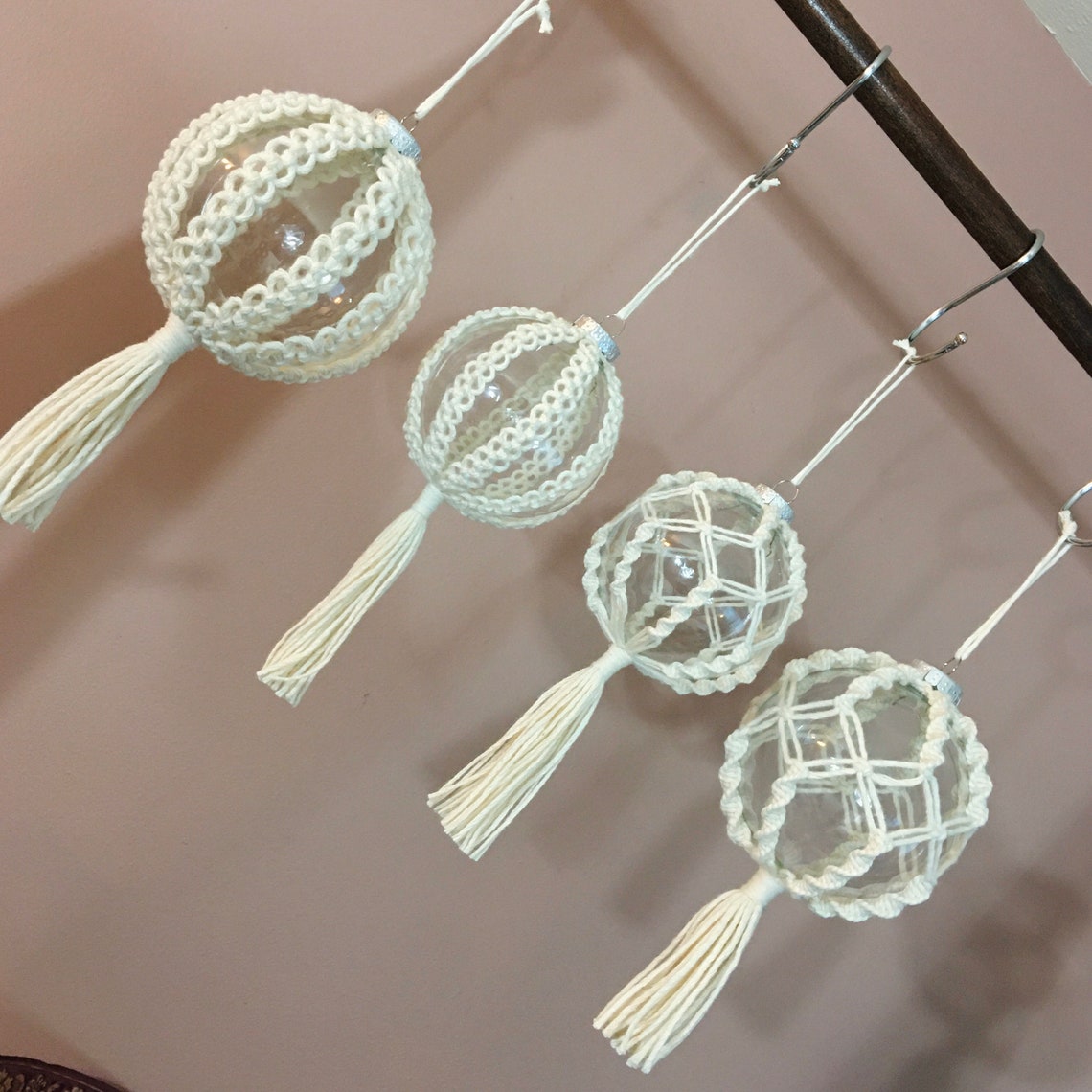 Macrame Christmas Tree Ornaments. Glass Ball Ornaments. Macrame ...