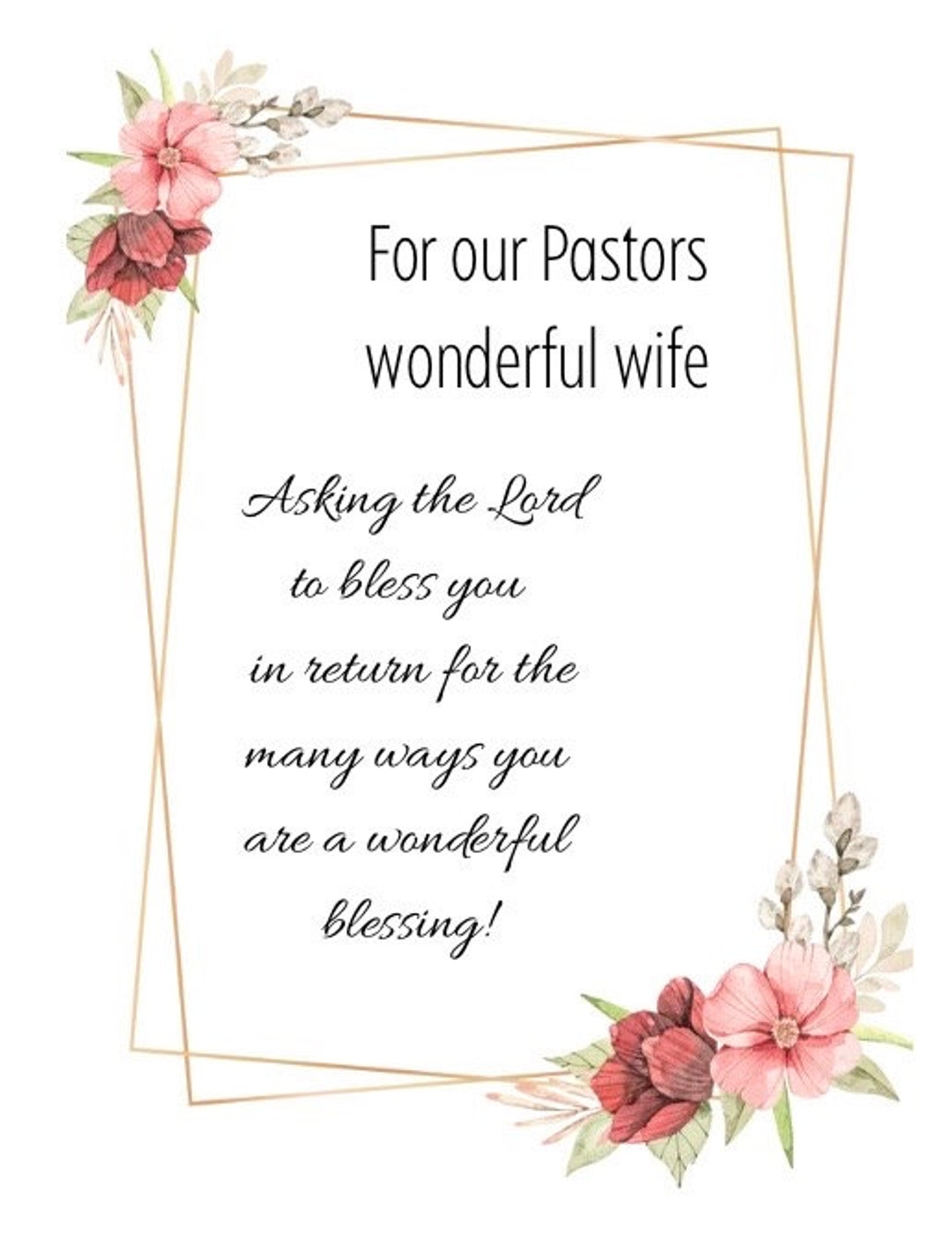Pastor‘s Wife Appreciation Card Printable Pdf Etsy