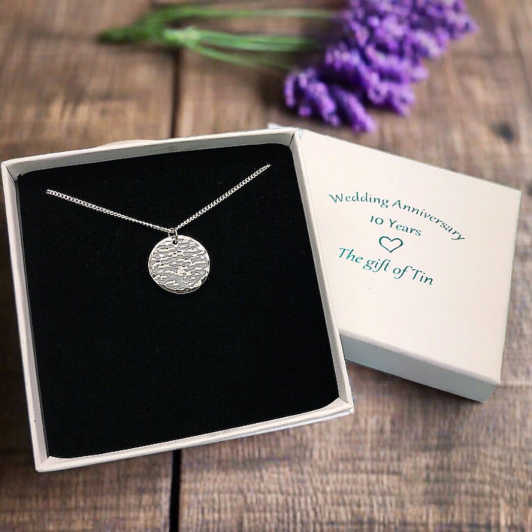 10th Wedding Anniversary Gift. Beaten Tin Disc Pendant. Tin Jewellery ...