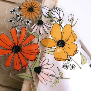 Mixed Florals Transparent Vinyl Sticker 3” - Waterproof Sticker ...