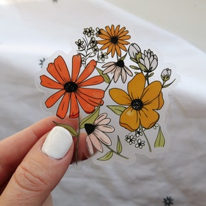 Mixed Florals Transparent Vinyl Sticker 3” - Waterproof Sticker ...