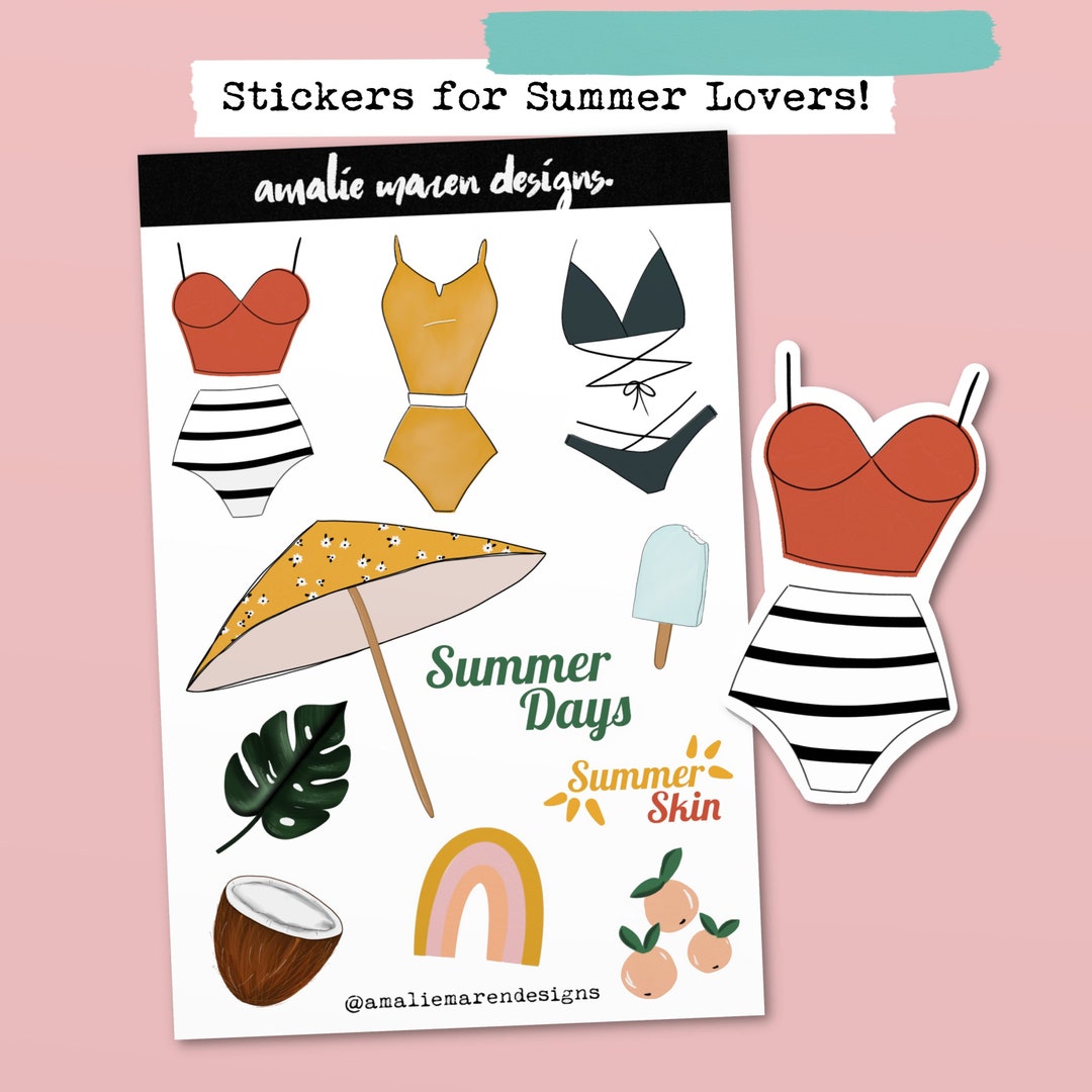 Summer Time Sticker Sheet - Assorted Beach Vacation Themed Stickers ...