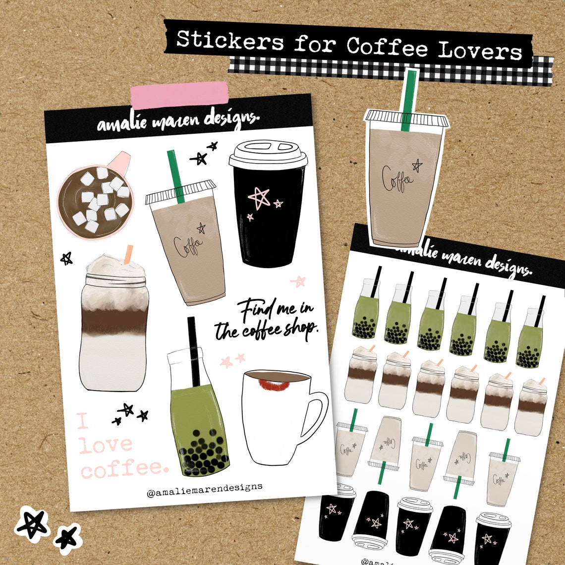 Coffee Shop Sticker Sheet Assorted Coffee and Tea Themed - Etsy