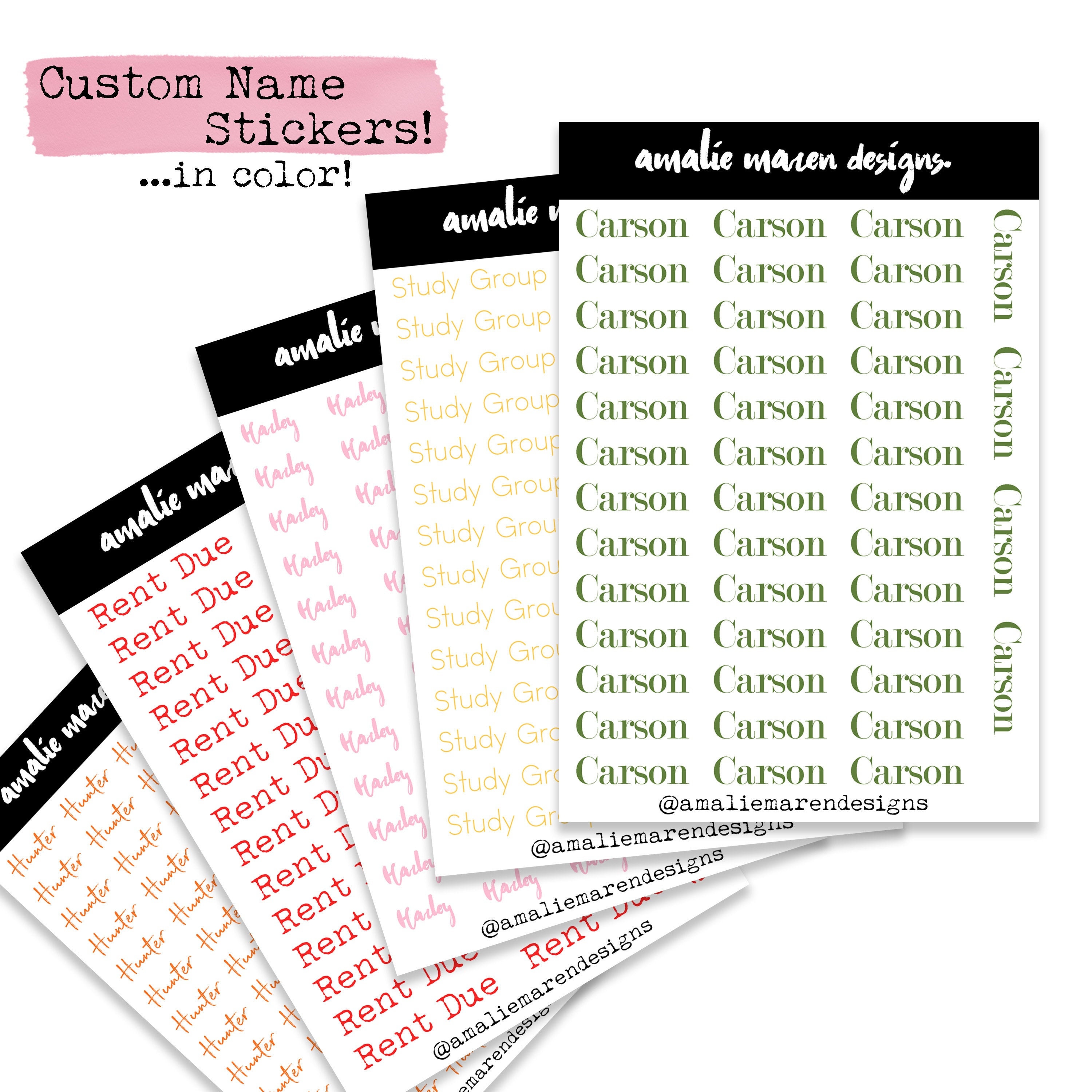 Custom Name Stickers in Color Planner and Journal Sticker - Etsy