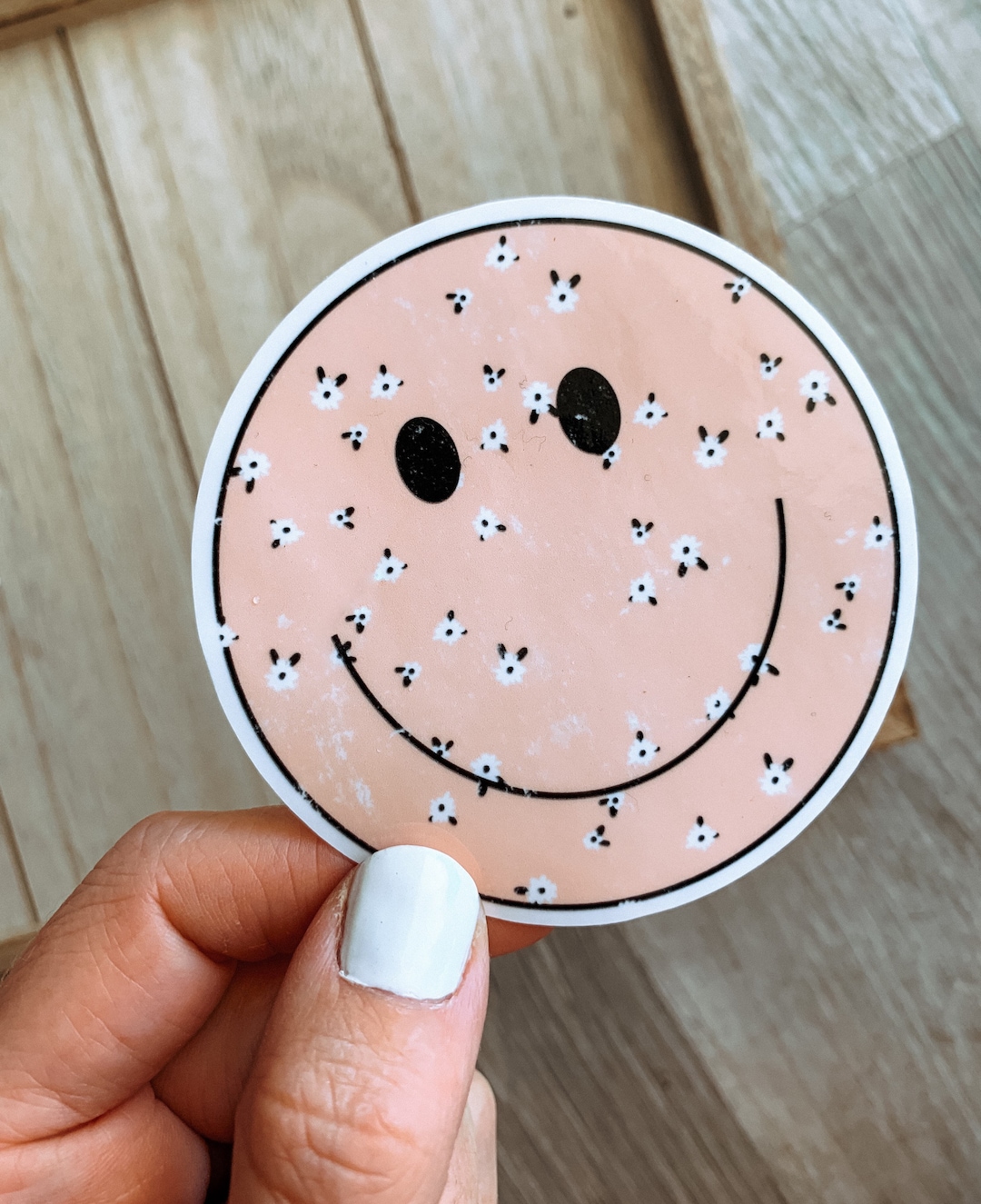 Cute Happy Face Vinyl Sticker - Water Bottle Sticker - Floral Decal ...