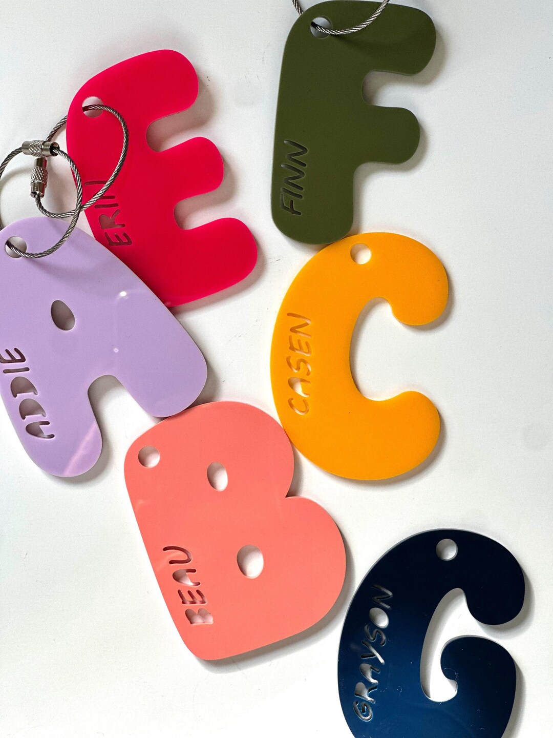 3" Kids Initial Cut Out Name Keychain - Acrylic Kids Backpack Tag - Bag ...