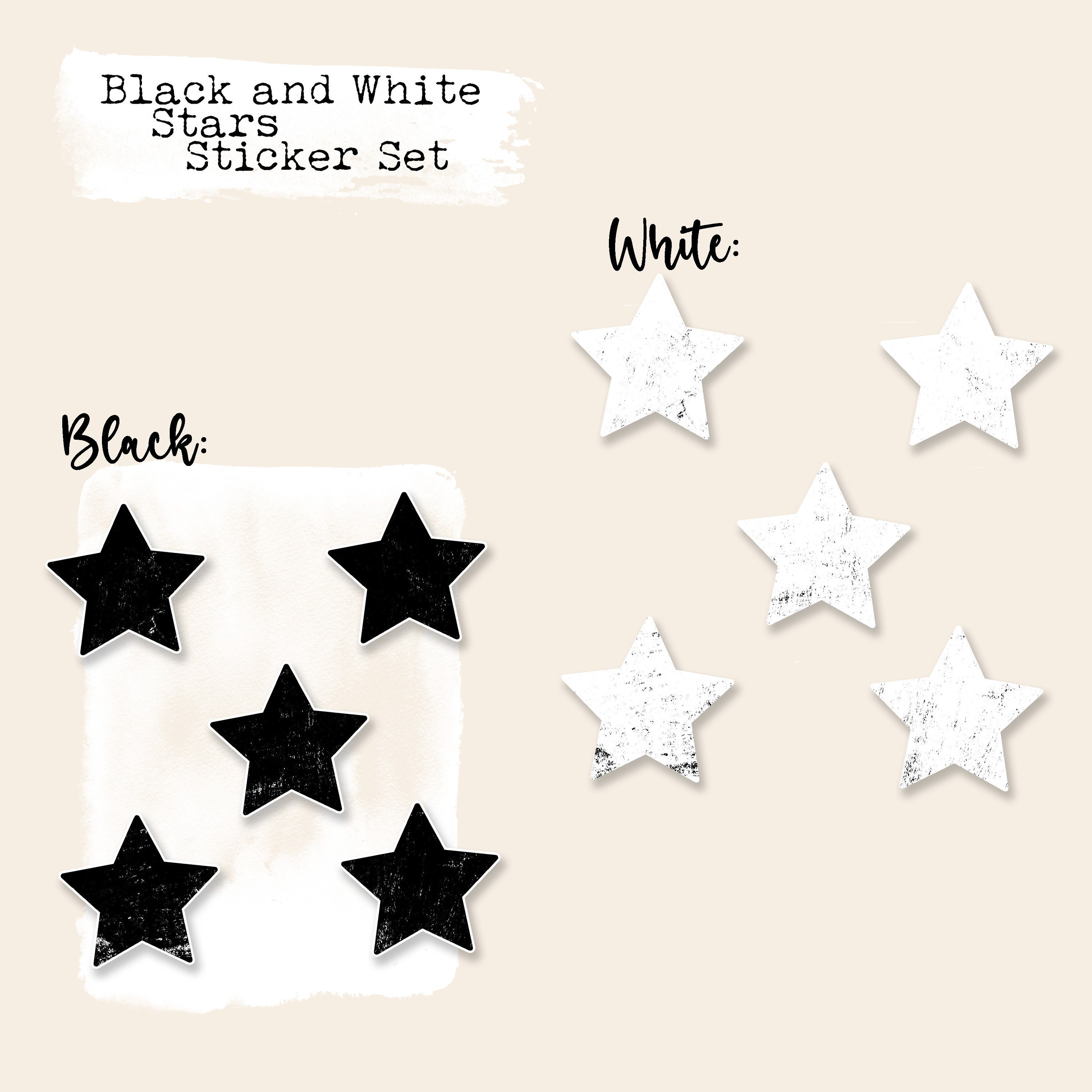 Small Stars Sticker Set Black and White Vinyl Sticker Set | Etsy