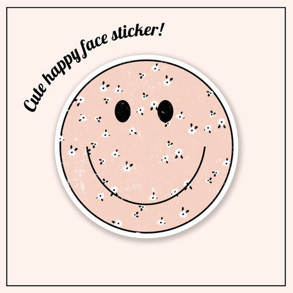 Cute Happy Face Vinyl Sticker Water Bottle Sticker Floral | Etsy