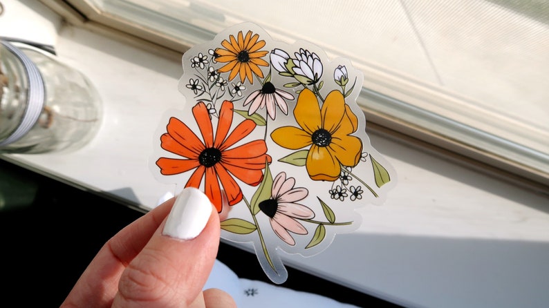 Mixed Florals Transparent Vinyl Sticker 3” - Waterproof Sticker ...