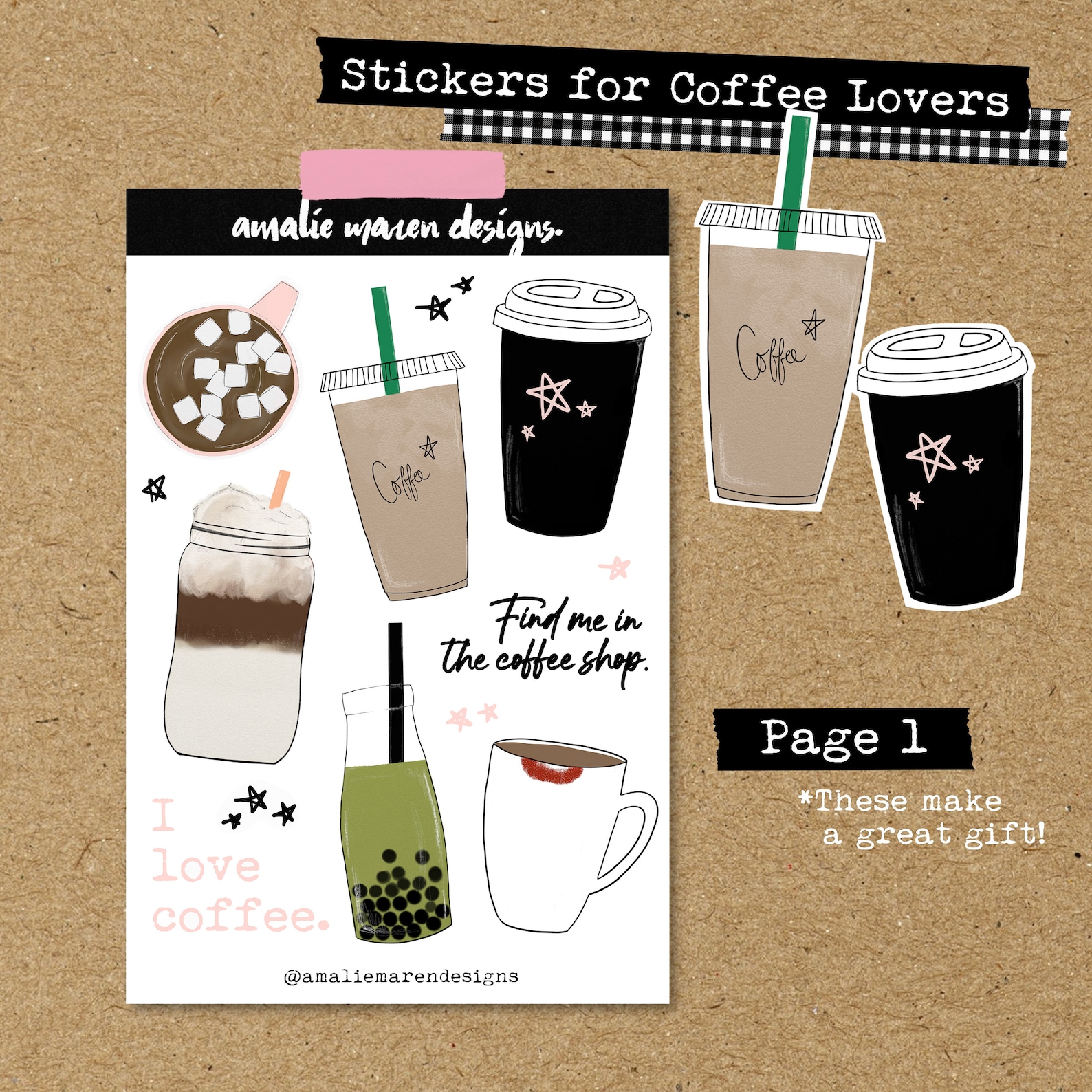 Coffee Shop Sticker Sheet Assorted Coffee and Tea Themed - Etsy