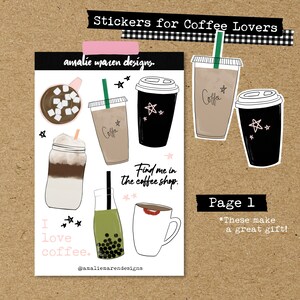 Coffee Shop Sticker Sheet - Assorted Coffee and Tea Themed Stickers ...