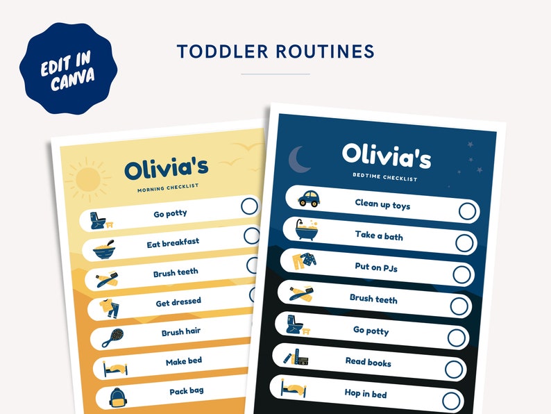 Printable Toddler Routines. Editable in Canva. Minimal Bedtime - Etsy