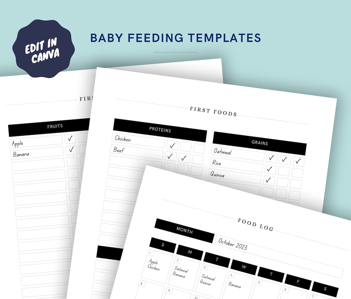 Printable Baby Feeding Templates. Baby Feeding Log Editable in Canva ...