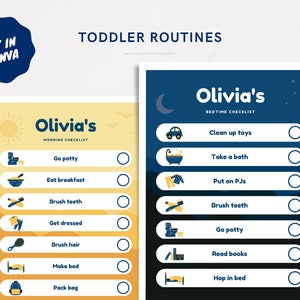 Printable Toddler Routines. Editable in Canva. Minimal Bedtime Chart ...