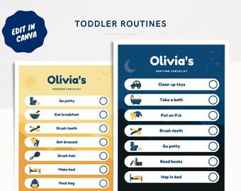 Printable Toddler Bedtime Routine. Editable in Canva. Minimal Bedtime ...