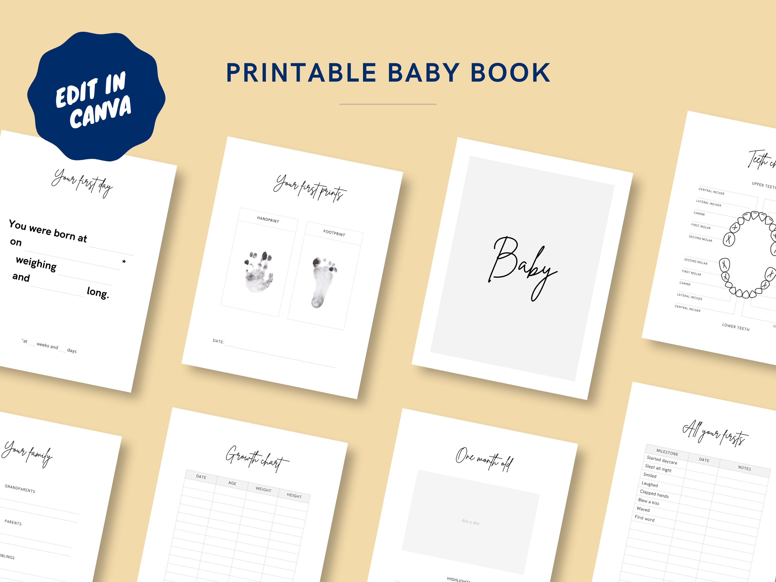 Printable Baby Milestone Book. Birth to 5 Years. Fully Editable in ...
