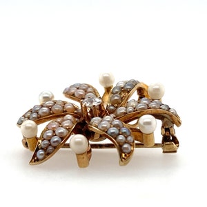 14k Gold Diamond & Seed Pearl Pin - Etsy