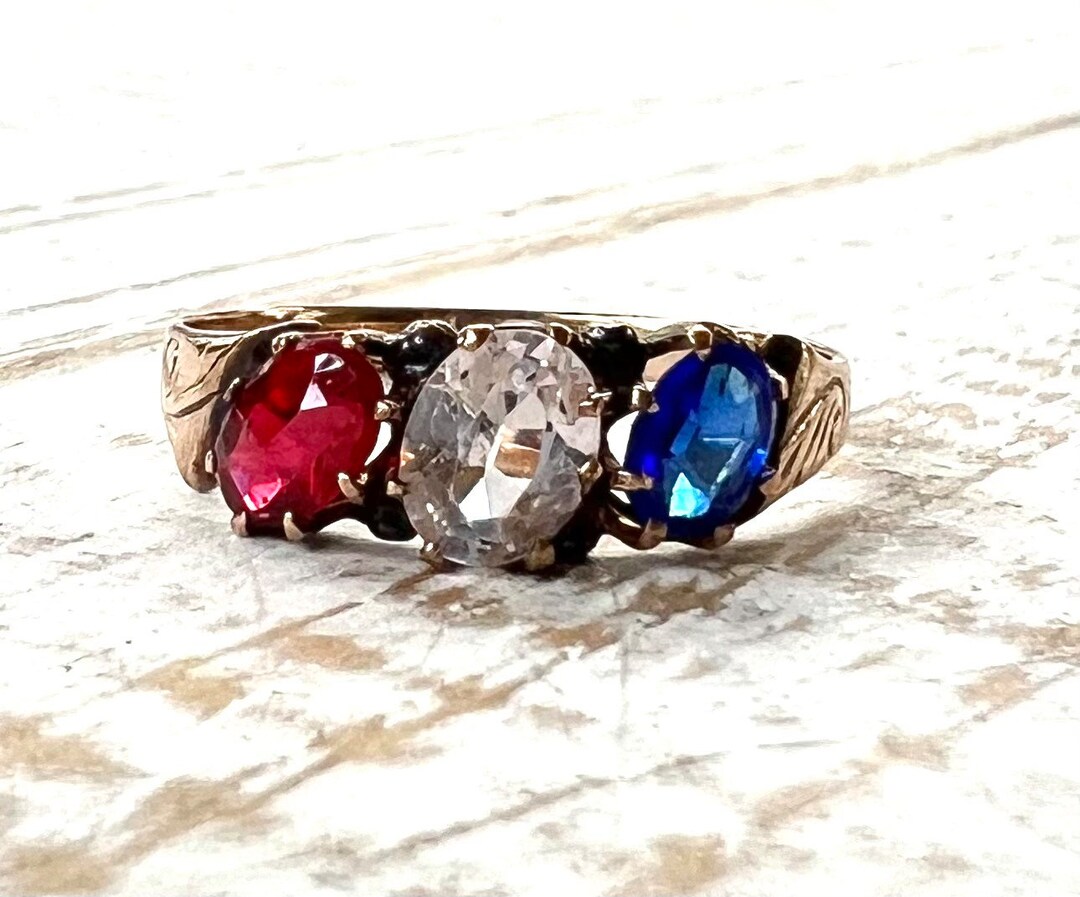 Antique Victorian Patriotic Centennial Ring 10K Red White and - Etsy