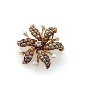 14k Gold Diamond & Seed Pearl Pin - Etsy